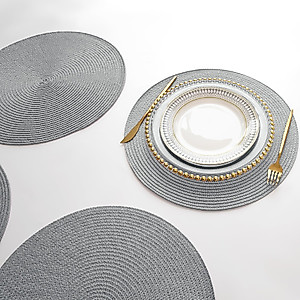 Round Woven Placemats Set of 12, 15 Inch Gray Placemats, Washable Circle Place Mats for Dining Tables Non-Slip Table Mats