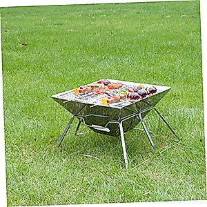 Yardwe 1 Set outdoor folding grill bbq charcoal grill hibachi grill barbecue grill tools charcoal bbq grill barbecue grill rack camping barbecue rack stove Stainless steel travel square