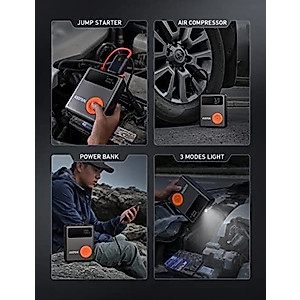 AstroAI Jump Starter with Air Compressor,1750A 12V Battery Jump Starter with 150PSI Digital Tire Inflator, Up to 7.5L Gas & 5.0L Diesel Engines, Visible LCD Screen with Jumper Cable, AC Charger