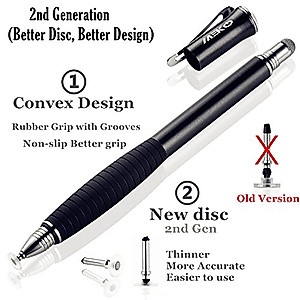 MEKO [2nd Gen] Universal Disc Stylus Pens, [2 in 1 Precision Series] Apple iPhone iPad Stylus Pencil,Work for All Touch Screen Devices(2Pcs/6tips,Black/Blue)