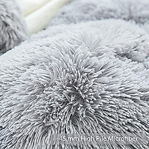 LUOYUAN Plush Shaggy Duvet Cover Set 3 Pieces Aesthetic Fluffy Comforter Cover Set Ultra Soft Crystal Velvet（1 Faux Fur Comforter Cover + 2 Faux Fur Pillowcases）,Zipper Closure(Queen，Light Grey)