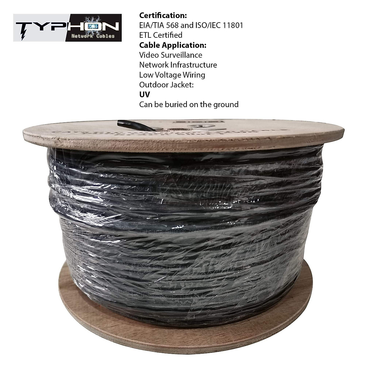 Typhon Cat6 Direct Burial Outdoor Network Cable Solid Pure Copper UTP 23AWG UV Resistant