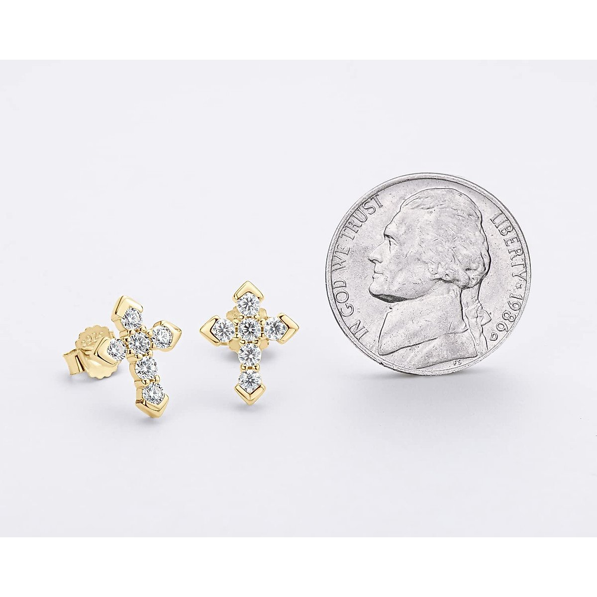 DYUNQ Cross Moissanite Gold Earrings in Sterling Silver for Women and Men, Hypoallergenic Stud Earrings for Sensitive Ears, Christian Faith Valentine's Day Jewelry Gifts