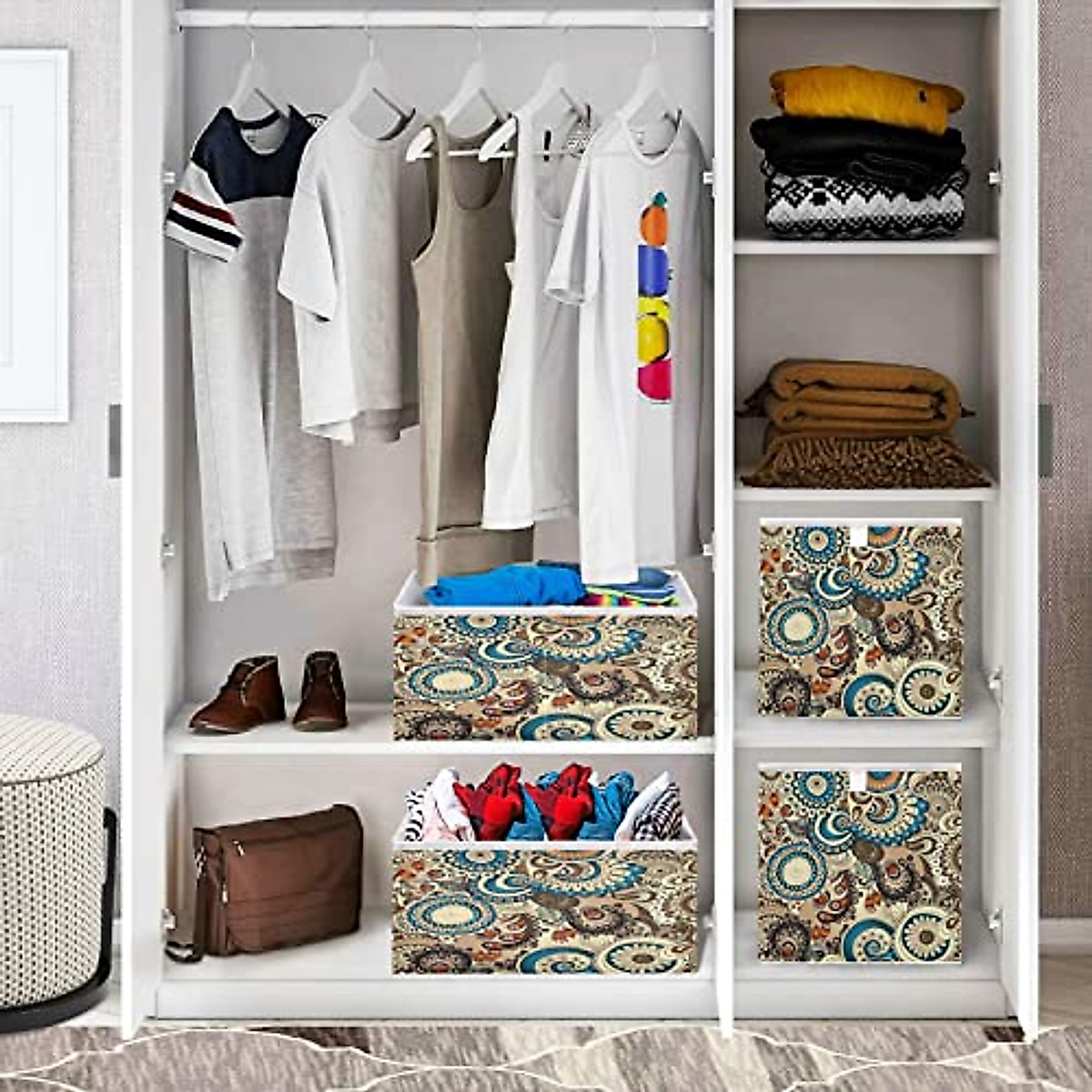 Kigai Paisley Cube Storage Bins - 11x11x11 In Large Foldable Storage Basket Fabric Storage Baskes Organizer for Toys, Books, Shelves, Closet, Home Decor
