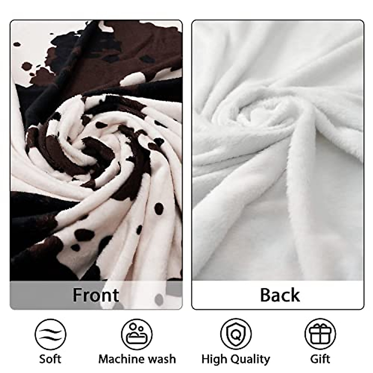 Yiyhuxf Cow Print Blanket Animal Brown Black Milky White Faux Fur Throw Blankets Western Cute Flannel Fleece Decorative Bed Sofa Office Blanket 60"x50"