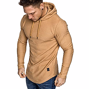 Lexiart Mens Fashion Athletic Hoodies Sport Sweatshirt Solid Color Fleece Pullover Khaki 3XL
