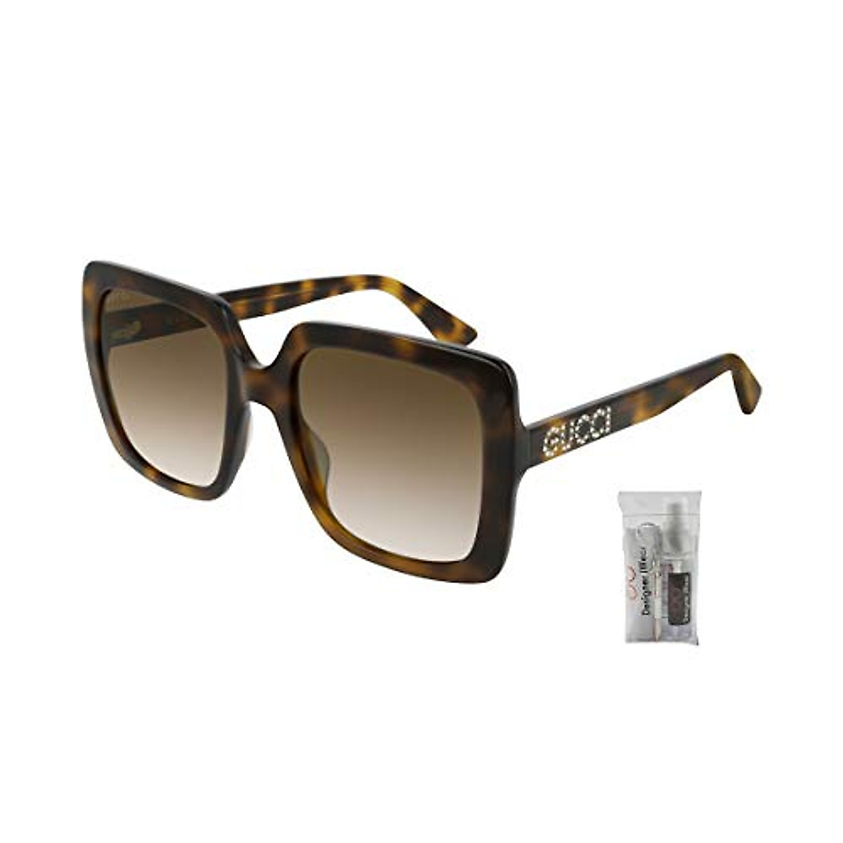 Gucci GG0418S 003 54M Havana/Brown Gradient Square Sunglasses For Women + BUNDLE with Designer iWear Complimentary Eyewear Care Kit