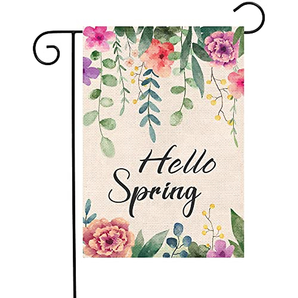 WODISON Hello Spring Garden Flag Floral Small Vertical Banner Double Sided Burlap 12×18 Inch Seasonal Outside Decoration For Outdoor Yard Farmhouse (ONLY FLAG)