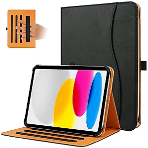 FANRTE Universal Case for 9-10.9" Tablet, with Flexible Hand Strap & Pocket, Adjustable Fixing Silicon Band and Pen Holder, Black