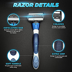 The Ultimate 5 Razors for Men – Premium Shaving Razors for Men with 5 Razor Blades – Exfoliating Bar and Aloe Vera Infused Lubricant – Removable Face Razor Head with Sharp Flexible Blades
