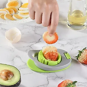 Egg Slicer for Hard Boiled Eggs, Stainless Steel Wire Egg Cutter with Stylish Duotone Plastic Body, Great for Boiled Eggs, Strawberry, Spam, Fruit, Mushroom and More (Gery+Green)