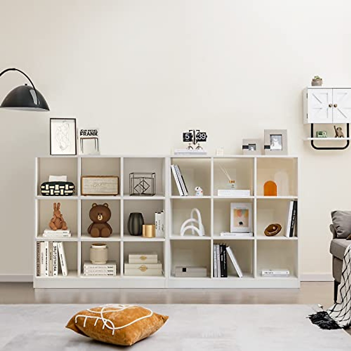 Giantex 9-Cube Bookcase White - 4-Tier Freestanding Open Bookshelf with Anti-Tipping Kit, Modern Floor Display Shelving, Wood Cube Storage Organizer for Living Room, Kid's Room, Bedroom