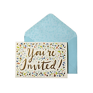 Portico Designs Blank Invitations Gold Foil Embossed Boxed Invitation Set, 10-Count, You're Invited