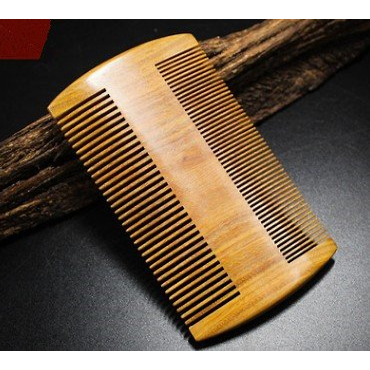 Myhsmooth GS-SM-NF Handmade Natural Green Sandalwood No Static Comb Pocket Comb Perfect Beard Comb with Aromatic Scent for Long and Short Beards Perfect Mustache Comb(4" Long Two Sides)