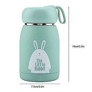 Mini Thermal Water Bottle,Kids Vacuum-Insulated Water Bottle,Vacuum Cup Insulated Coffee Bottle, 320ml Vacuum Mug Cute Thermos,Stainless Steel Cute Rabbit Pattern Vacuum Cup Mug Thermos Cup (Green)