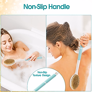 Backski Back Scrubber Anti Slip for Shower,Back Brush Long Handle with Soft and Stiff Bristles,Body Scrubber for Bath or Dry Brush(Green)