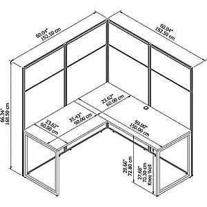 Bush Business Furniture Easy Office L Shaped Cubicle Desk Workstation, 60W x 66H, Pure White