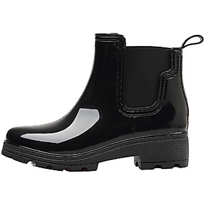 EYUSHIJIA Women's Short Rain Boots Waterproof Slip On Ankle Chelsea Booties (7 B(M), Black-A)