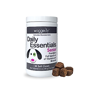 waggedy Daily Essentials Senior Soft Chews with Glucosamine — Pet Supplies for Digestion and Joint Health — Dog Multivitamin Treats for Overall Defense — Dog Vitamins and Supplements (60 Chews)