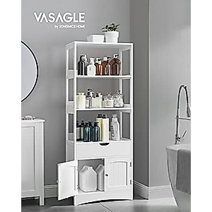 VASAGLE Bathroom Storage Cabinet, Freestanding Linen Tower, Tall Bookcase with 3 Open Shelves, 1 Large Drawer, 12.8 x 23.6 x 60.6 Inches, for Entryway, Kitchen, Study, White UBBC67WT