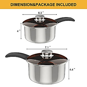 Kerykwan Stainless Steel Saucepan Set with Glass Lid 1.5 Quart&2 Quart Sauce Pan Pot with Cover Restaurant Nonstick Milk Soup Pan for Kitchen Home Restaurant (1.5 Quart+2 Quart)