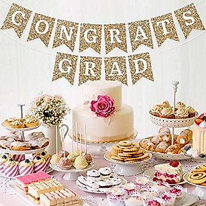 Pre-Strung Congrats Grad Banner - NO DIY - Gold Glitter Graduation Party Banner - Pre-Strung Garland on 6 ft Strand - Gold Grad Congrats Class of 2023 Party Decorations & Decor. Did we mention no DIY?