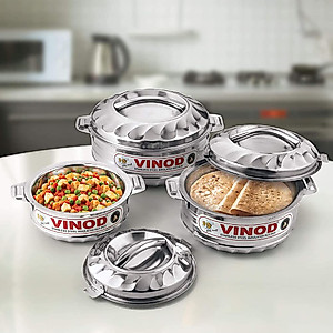 Vinod 4-Piece Insulated Casserole Food Warmer/Cooler Hot Pot Gift Set, 4000mL+5000mL+7500mL+10000mL, Stainless Steel