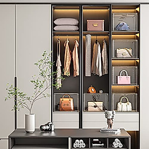 Clear Handbag Storage Organizer, 3 Packs Acrylic Display Case for Purse and Handbag Storage Organizer for Closet, Stackable Purse Display Boxes with Magnetic Door for Collectibles, Wallet, Toys…