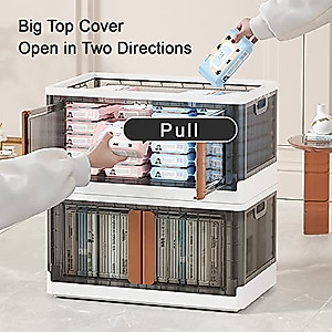 4 Packs 19Gal Plastic Storage Bins with Lids for Closet Organizers and Storage, Collapsible Folding Stackable Storage Box with Open Front Door, wheels for Office, School, Home Storage