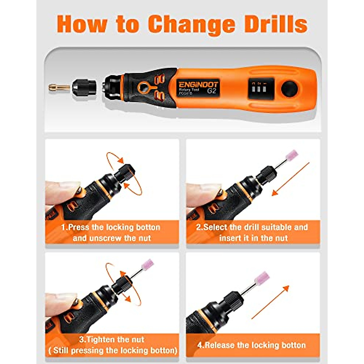 Mini Cordless Rotary Tool kit, ENGiNDOT 3.7V with 32 Accessories, 3-Speed, USB Charging Rotary Tool for Sanding, Polishing, Drilling, Etching，Engraving, DIY Crafts