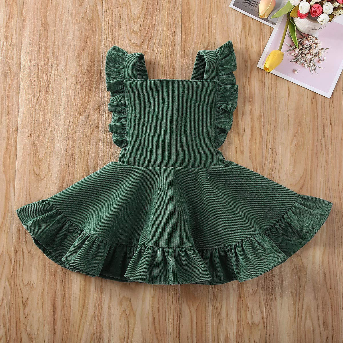 Karuedoo Baby Girls Velvet Suspender Skirt Infant Toddler Ruffled Casual Strap Sundress Summer Outfit Clothes (12-24M, Green 2(Velvet))