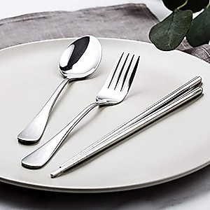 Beyond 280 Stainless Steel Flatware Set for School, Travel and Outdoor, Portable 3 Piece Set Reusable Chopsticks, Fork, Spoon (Blue Case)