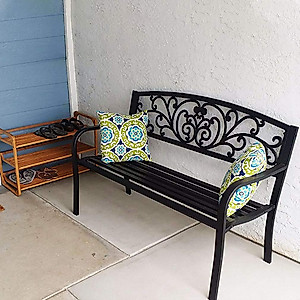 BestShop Patio Bench Park Bench Outdoor Bench Garden Bench Metal Pack Bench with Armrests 480lbs Cast Iron Sturdy Steel Frame Furniture Chair for Porch Entryway Lawn Decor Deck, Black