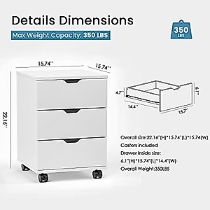 Farini File Cabinet, Under Desk Small 3 Drawer Cabinet, Home Office Wood Filing Storage Cabinets(White,Non-Assembled)