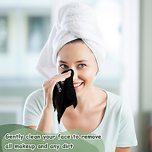 30 Pieces Microfiber Makeup Remover Cloths 13 x 13 Inches Makeup Towels Reusable Absorbent Make up Removers Face Wash Cloth Makeup Washcloths with Makeup Embroidery for Women, Black