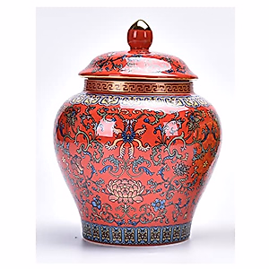 Ginger Jar Decorative Jar Ancient Chinese Imperial Enamel Porcelain (Small, Red)