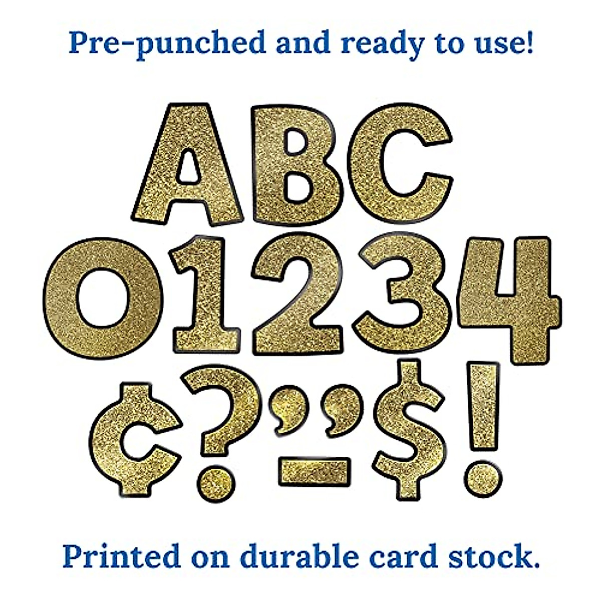 Carson Dellosa 4 In. Gold Glitter Bulletin Board Letters for Classroom, Alphabet Letters, Numbers, Punctuation & Symbol Cutouts, Gold Glitter Letters for Bulletin Board (219 pcs.)