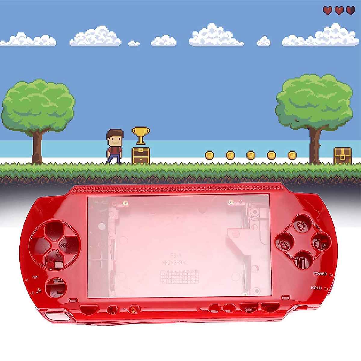 Game Console Shell, Replacement Controller Skin Game Controller Protective Case with Screwdriver, Button Kit for PSP1000 Console.(Red)