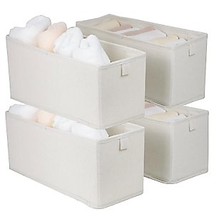 Fordonral 4 Pcs Fabric Narrow Storage Bins for Drawer, Shelf, Closet, Countertop, Small baskets for Organizing, Sock Underwear Organizer, Long Storage Container Bin