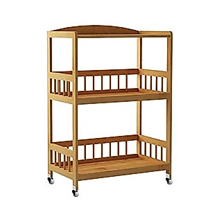 DlandHome 3-Tier Storage Shelf Unit On Wheels, Bamboo Storage Utility Cart for Kitchen/Warehouse, ZC-05 1 Pack