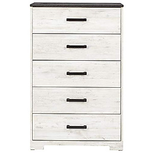 Signature Design by Ashley Shawburn Modern Farmhouse 5 Drawer Chest of Drawers, Two-Tone Whitewash