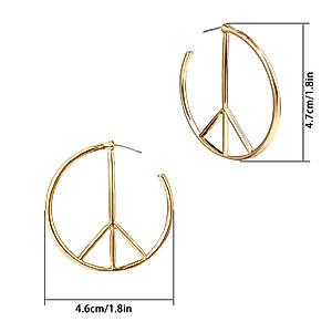 JinYu Peace Sign Symbol Geometric Stud Earrings Jewelry Minimalist Big Round Hoop Statement Earrings for Women (Gold)