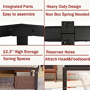 zunatu 14 Inch Full Metal Bed Frame Foundation No Box Spring Needed Heavy Duty Tall Platform with Large Storage Easy Assembly Mattress Noise Free, Black