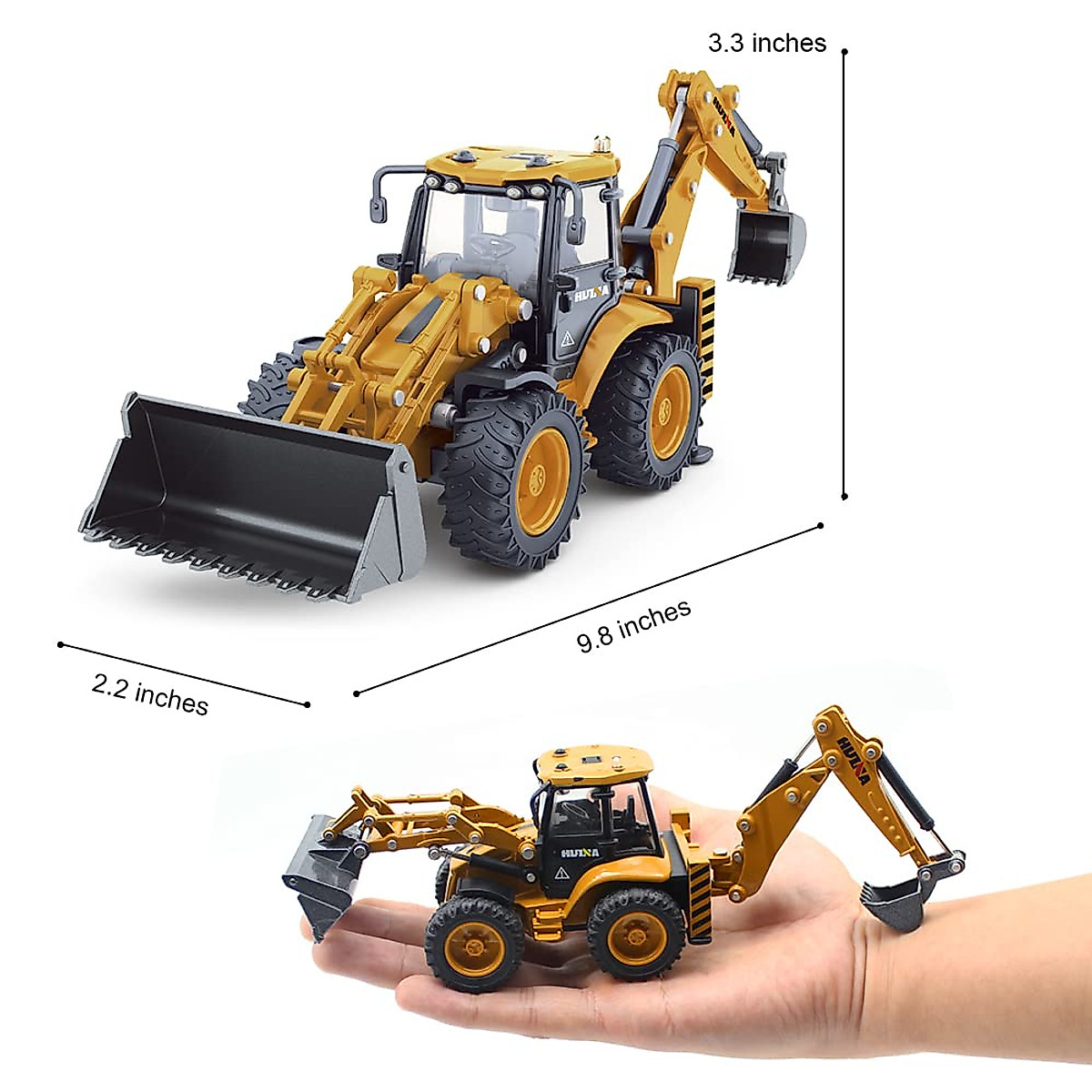 Dollox Die-cast Excavator Backhoe Front Loader Truck 1/50 Metal Engineering Vehicle Construction Tractor Model Collection Bulldozer Back Hoe Truck Decoration Toy Gift for Kids