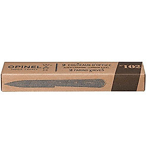 Opinel No. 102 Paring Knives 2 PIECE SET, Carbon Steel Everyday Use Prep Knives for Chopping, Peeling, Slicing, Trimming, Stabilized Sustainably Harvested Beechwood Handles, Made in France