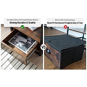 SICOTAS Nightstand Set of 2 - Tempered Glass Top with Drawer - Modern Glass Night Stand with Drawer and Storage Shelf, Industrial End Table Side Table, Bedside Table with Metal Frame for Living Room