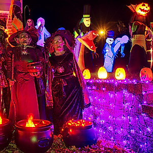 JMEXSUSS Purple Solar Halloween Lights Outdoor, 320 LED 9.8ft x 6.6ft Solar Net Lights Outdoor Waterproof, Purple Solar Lights with 8 Modes Remote for Halloween Decorations