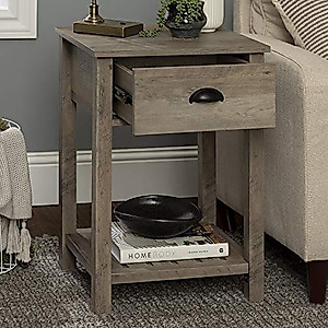 Walker Edison Rustic Farmhouse Wood Computer Writing Desk Home Office Workstation Small, 46 Inch, Grey & Farmhouse Square Side Accent Table Set-Living-Room Storage End Table, 18 Inch, Grey Wash