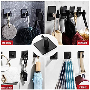 ZHhan 4 Packs Hooks Heavy Duty Wall Hooks Self Adhesive Waterproof Stainless Steel Hooks for Hanging Coat, Hat,Towel Robe Hook Rack Wall Mount Bathroom and Bedroom Black