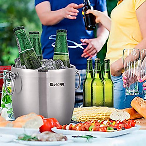 Ice Bucket with Lid, Scoop, Tongs and Strainer - Well Made Insulated Stainless Steel Keep Ice Frozen Longer - Ideal for Cocktail Bar, Parties, Chilling Wine, Champagne - 3 Liter (Stainless Steel)